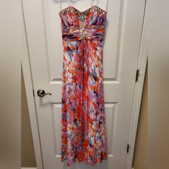 Cachet | Dresses | Cachet Multicolored Strapless Gown | Poshmark